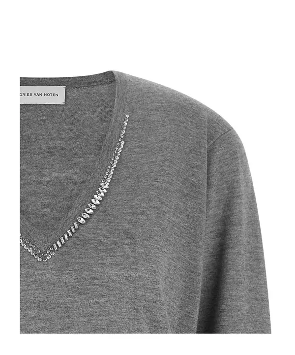 Dries Van Noten Embellished V-neck Sweater - Gray
