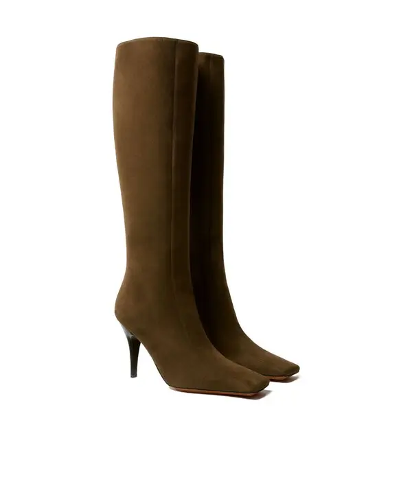 Stella McCartney Square-toe Suede Knee-high Stiletto Boots - Brown