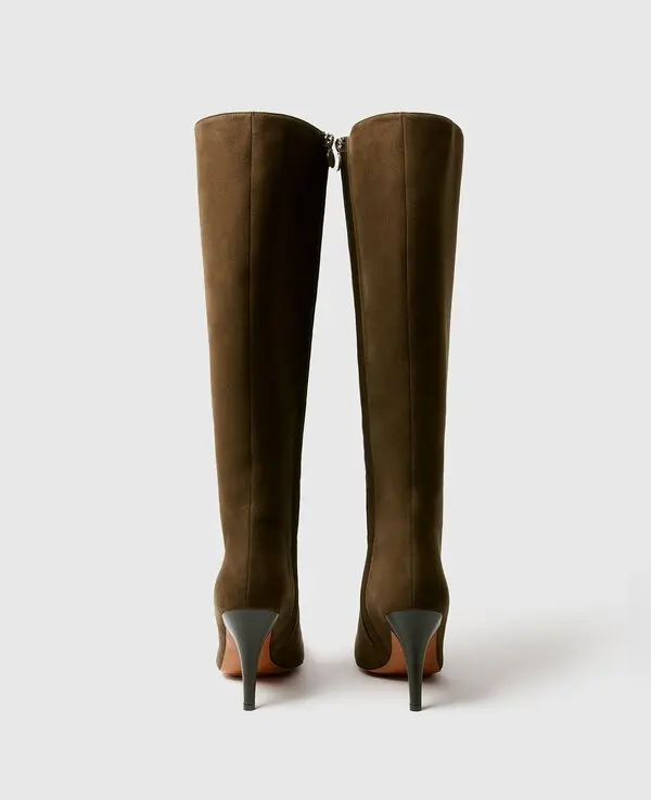 Stella McCartney Square-toe Suede Knee-high Stiletto Boots - Brown