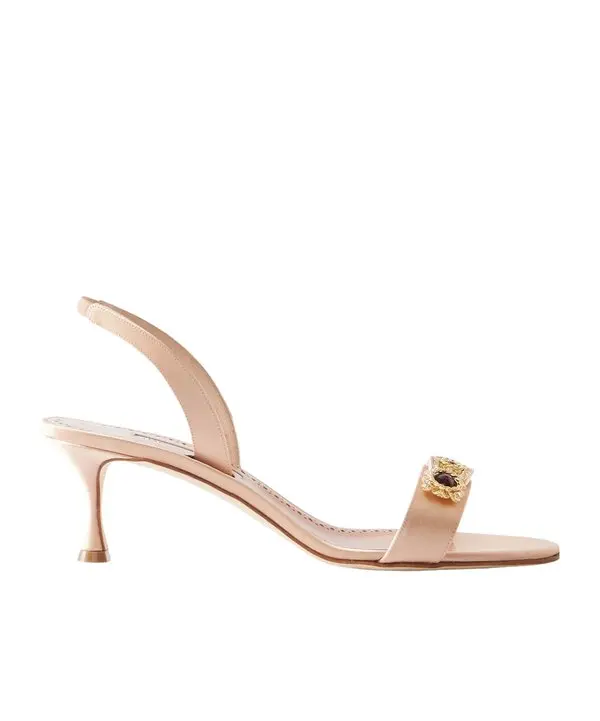 Manolo Blahnik Embellished Satin Slingback Sandals