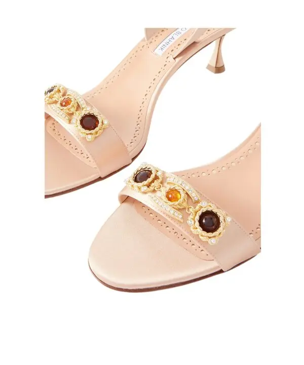Manolo Blahnik Embellished Satin Slingback Sandals