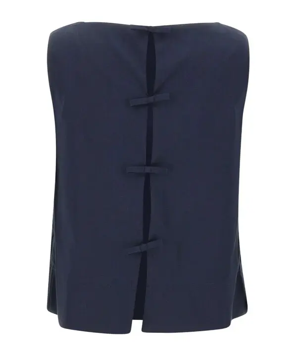 Herno Sleeveless Boat Neck Top With Bow Detail - Blue