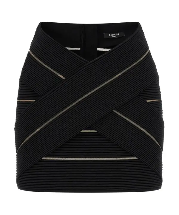 Balmain V-waist Mesh Insert Stretch Mini Skirt - Black