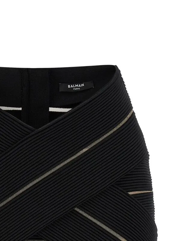 Balmain V-waist Mesh Insert Stretch Mini Skirt - Black