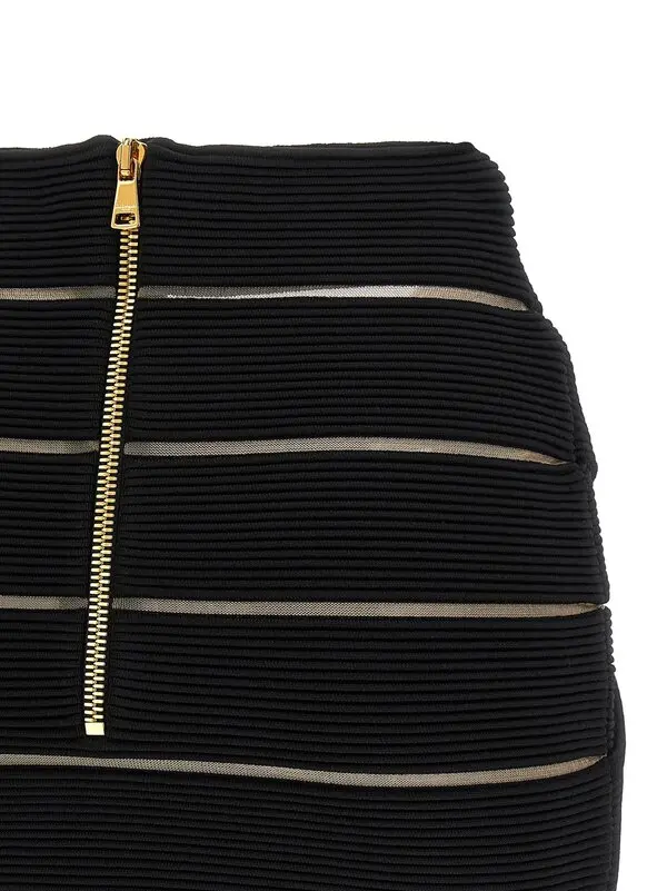 Balmain V-waist Mesh Insert Stretch Mini Skirt - Black