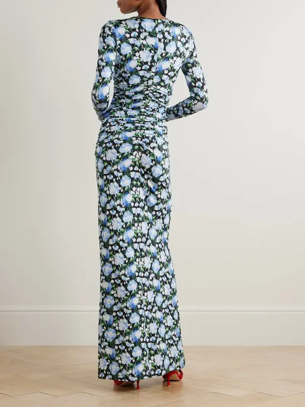 Carolina Herrera Pleated Print Maxi Dress