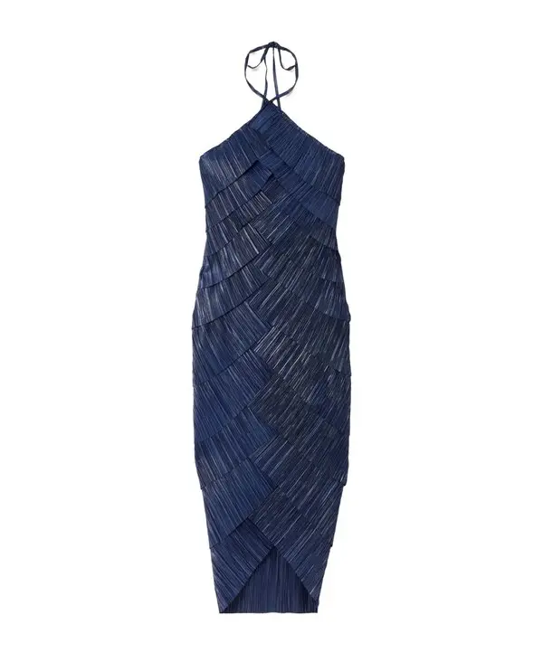 Cult Gaia Patrizia Asymmetric Layered Midi Halterneck Dress - Blue