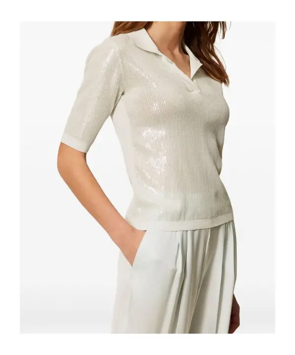 TWINSET Sequin Embellished Short-sleeved Polo Shirt