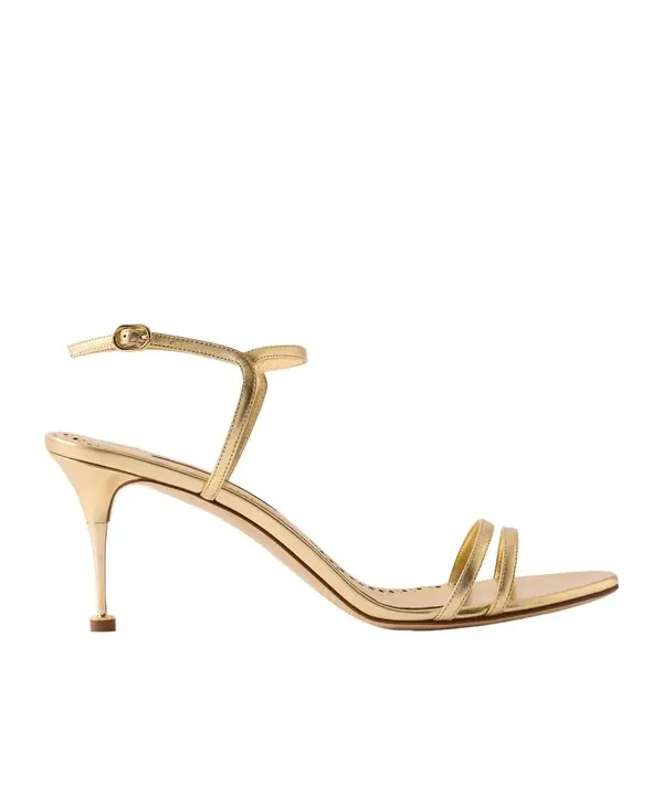 Manolo Blahnik Metallic Leather Stiletto Sandals - Nude