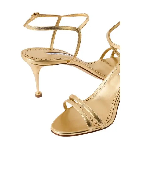 Manolo Blahnik Metallic Leather Stiletto Sandals - Nude