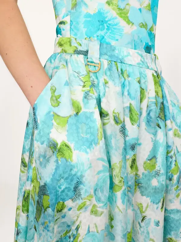 Chloé Floral-print Jacquard High-waisted Trousers - White-blue