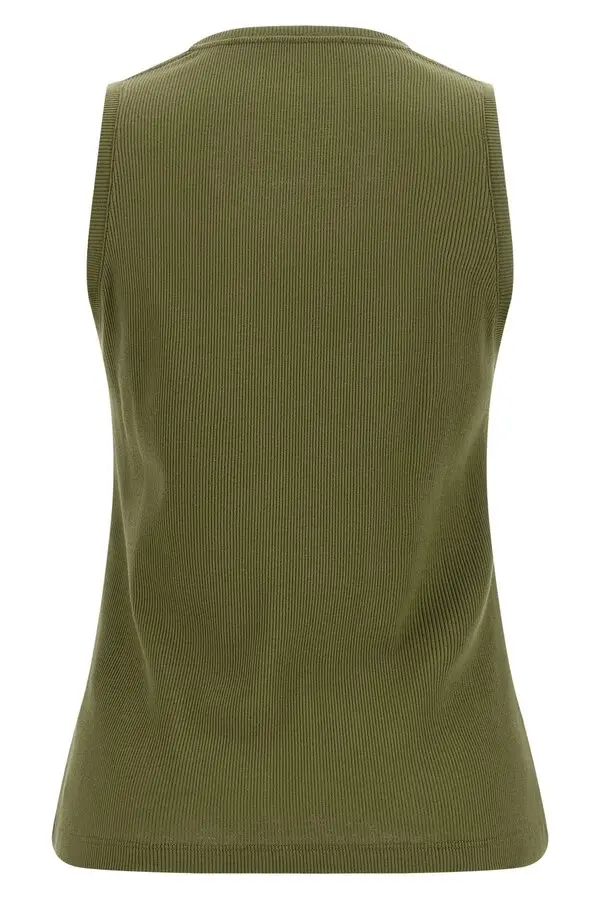 Balmain Ribbed Tank Top With Embroidered Logo - Green