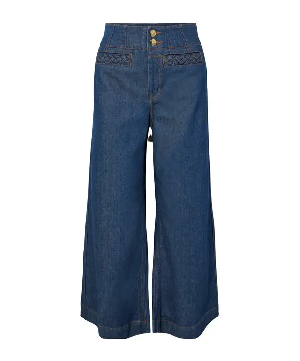 Zimmermann High-waisted Flared Jeans With Woven Details - Dark Blue