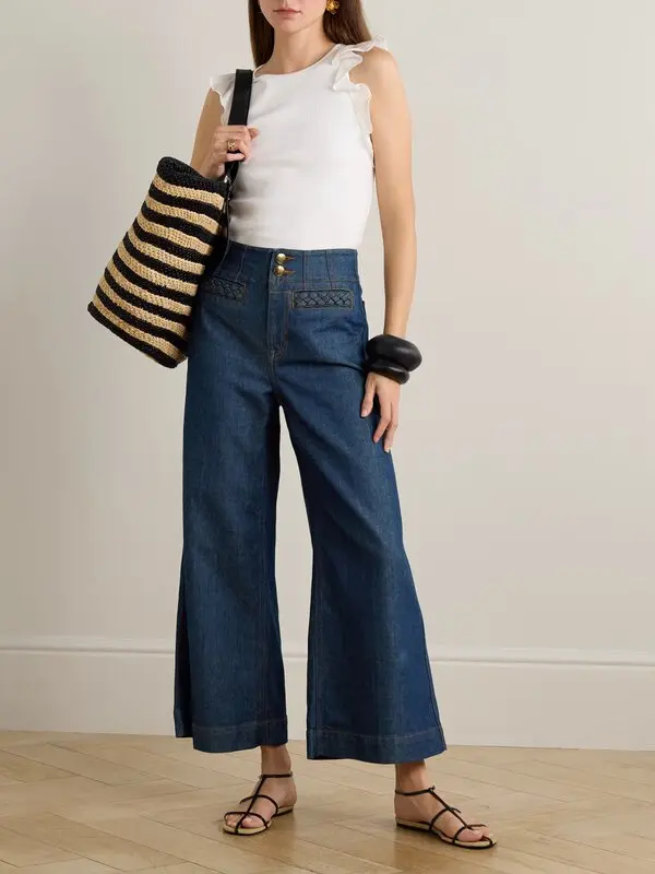 Zimmermann Braided-trimmed Wide-leg Jeans - Dark Blue