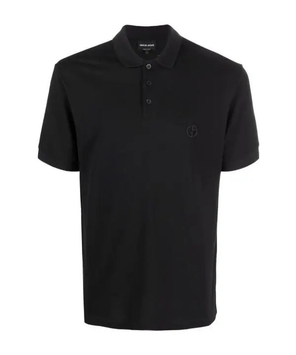 Giorgio Armani Logo Embroidered Short-sleeved Polo Shirt - Black