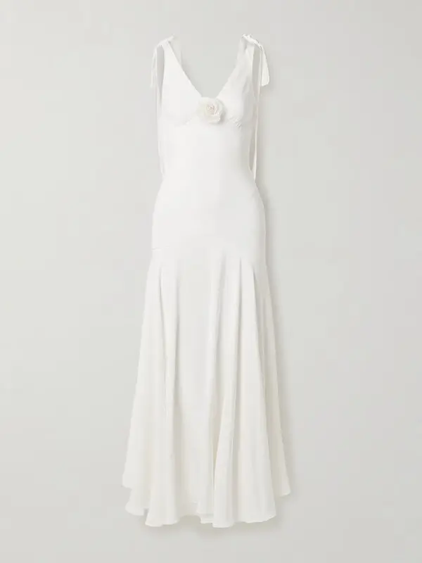 RODARTE Embellished Velvet-trimmed Silk-crepe Maxi Dress - White