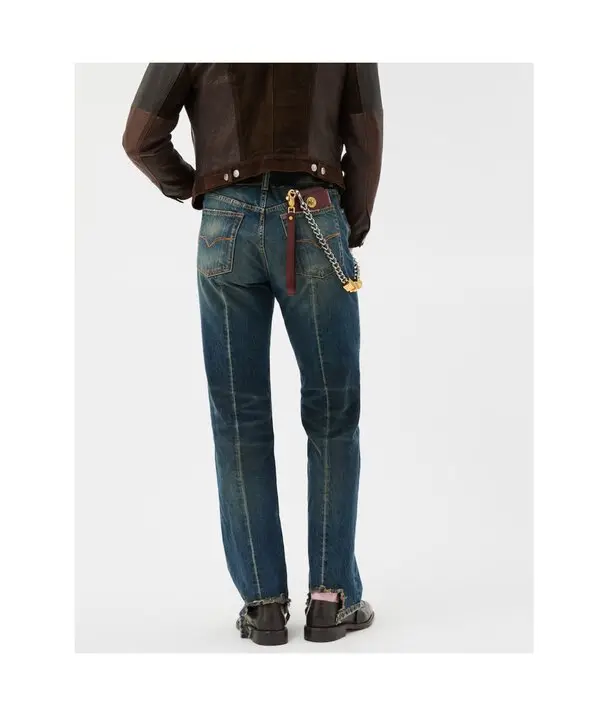 Versace Logo Patch Distressed Jeans