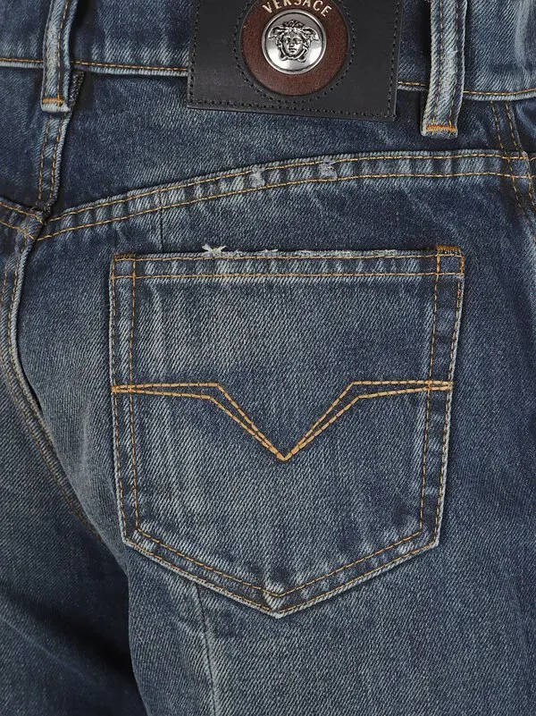 Versace Logo Patch Distressed Jeans