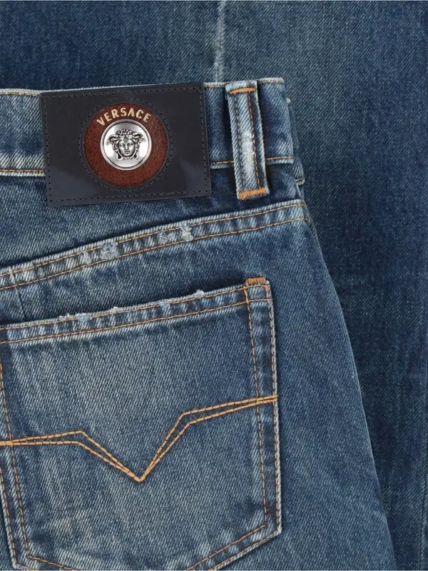 Versace Logo Patch Distressed Jeans