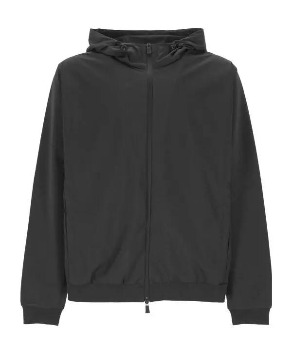 Herno Hooded Jacket With Zipper And Ribbed Trim - Black