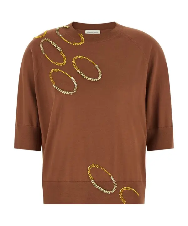 Dries Van Noten Embellished Crew Neck Sweater - Brown