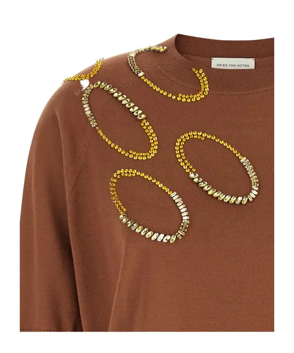 Dries Van Noten Embellished Crew Neck Sweater - Brown
