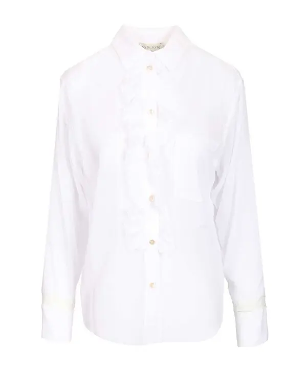 FORTE_FORTE Voile And Lace Shirt With Rouches - White