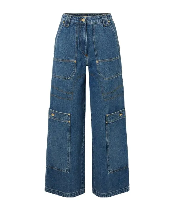 Cult Gaia Wynn High-waisted Wide-leg Cargo Jeans - Medium Cowboy Blue