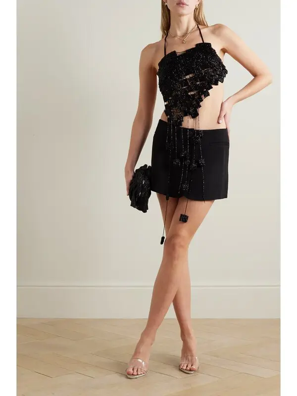Cult Gaia Margaux Openwork Beaded Embellished Top