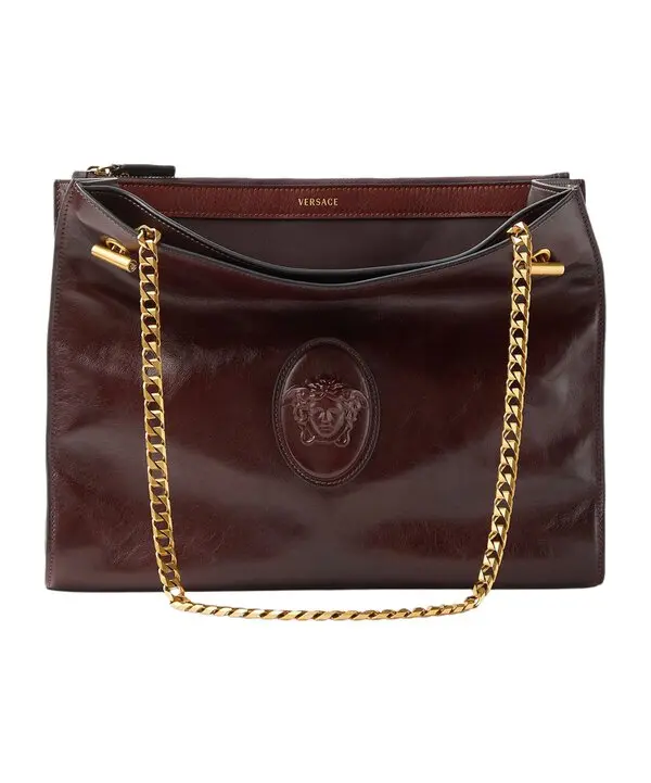 Versace Cabine Shoulder Bag With Chain Top Handle - Brown