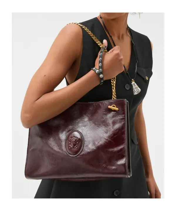 Versace Cabine Shoulder Bag With Chain Top Handle - Brown