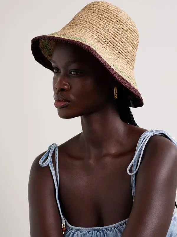 Zimmermann Striped Raffia Bucket Hat - Nude