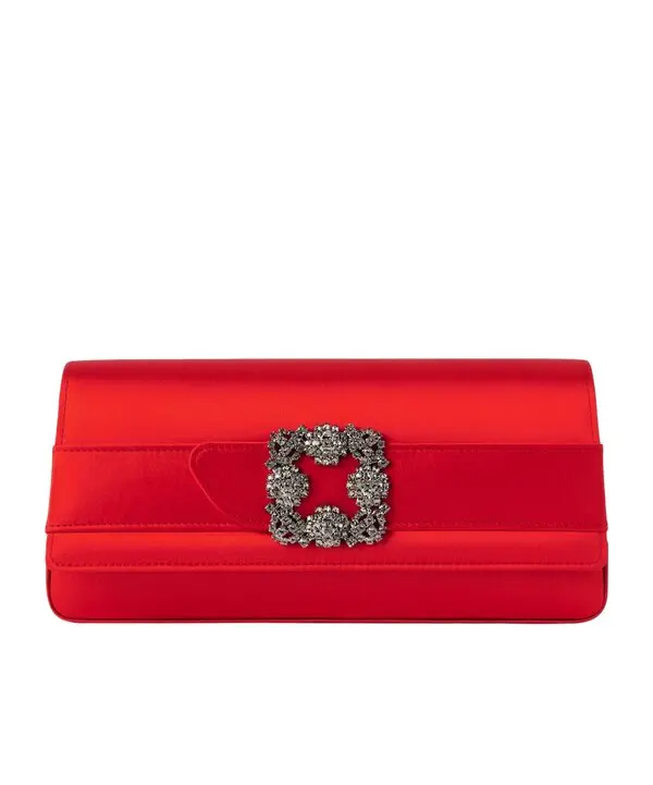 Manolo Blahnik Crystal-embellished Satin Clutch - Red