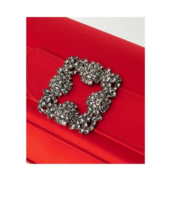 Manolo Blahnik Crystal-embellished Satin Clutch - Red
