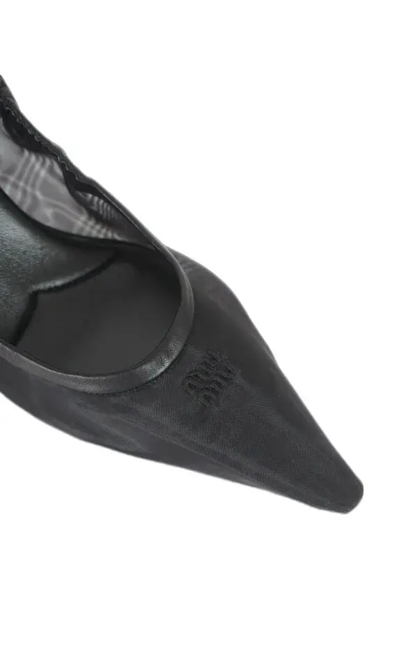 Miu Miu Ruched Mesh Fabric Pumps With Embroidered Logo