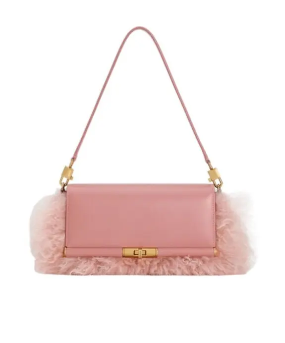 Dolce & Gabbana Shearling And Palmellato Calfskin Shoulder Bag - Pink