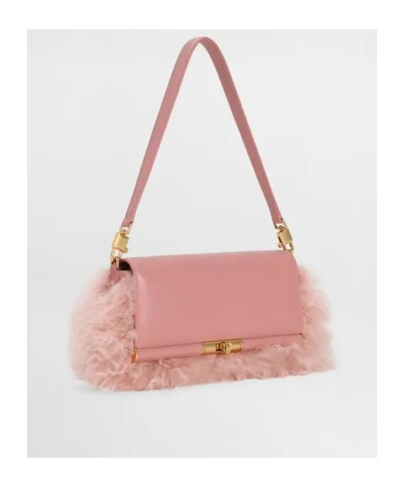 Dolce & Gabbana Shearling And Palmellato Calfskin Shoulder Bag - Pink
