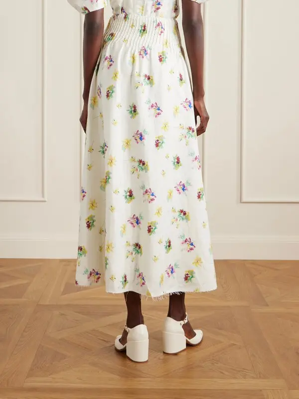 Gabriela Hearst Penelope Pintucked Floral-print Linen-twill Maxi Skirt - Ivory