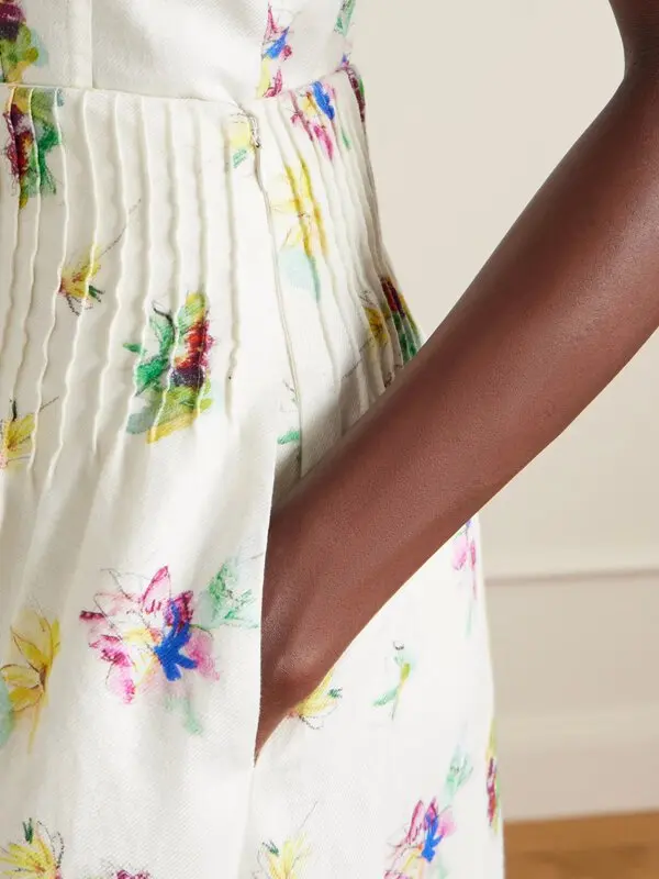 Gabriela Hearst Penelope Pintucked Floral-print Linen-twill Maxi Skirt - Ivory