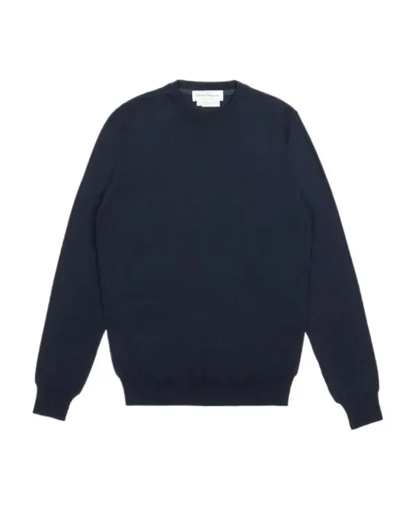 FERRAGAMO Round Neck Long Sleeve Knit Sweater - Black