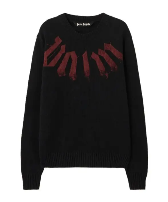 Palm Angels Logo Knitted Crewneck Jumper - Black Burgundy