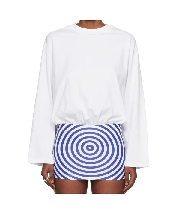 JEAN PAUL GAULTIER Long Sleeve Bodysuit With Pleated Waist - White