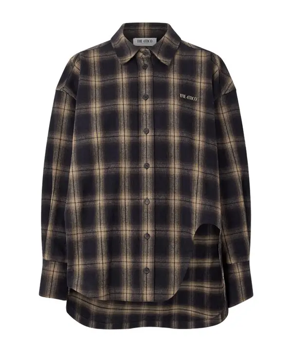 Attico Oversized Checked Cotton-flannel Shirt - Black