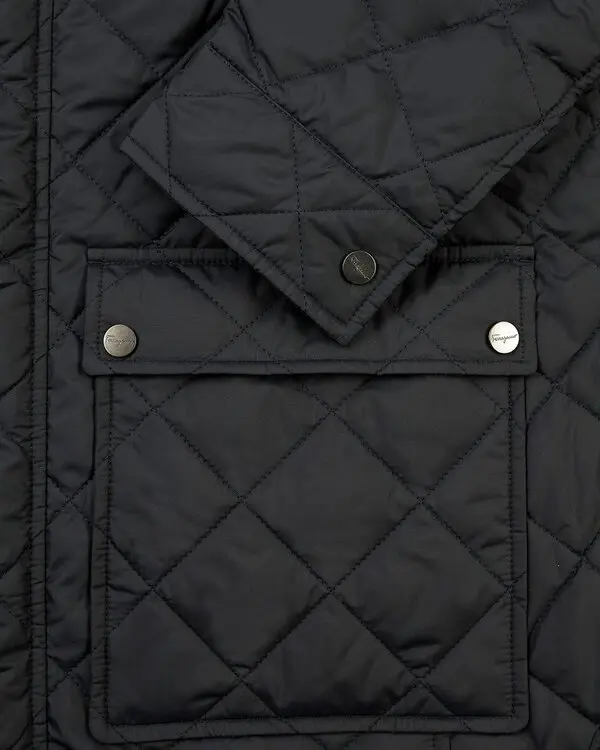 FERRAGAMO Quilted Cotton Stand Collar Jacket - Black