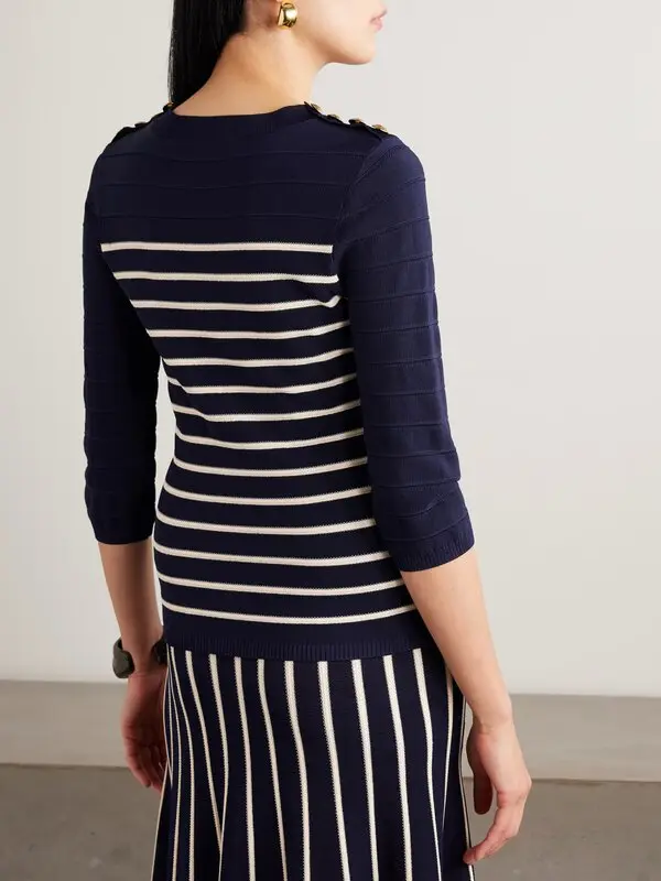 Zimmermann Luna Striped Button-detailed Sweater - Black