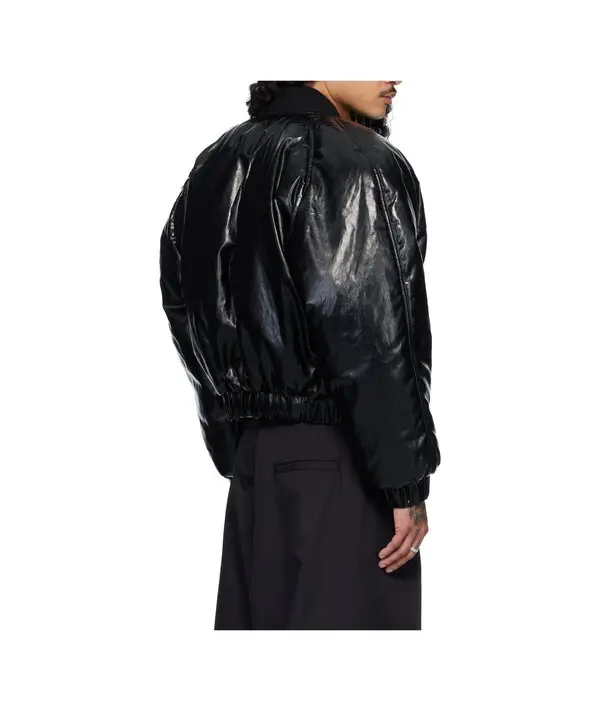LU'U DAN Long-sleeved Faux Leather Bomber Jacket
