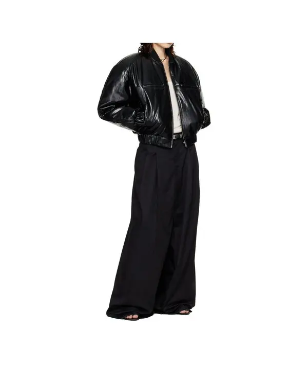 LU'U DAN Long-sleeved Faux Leather Bomber Jacket