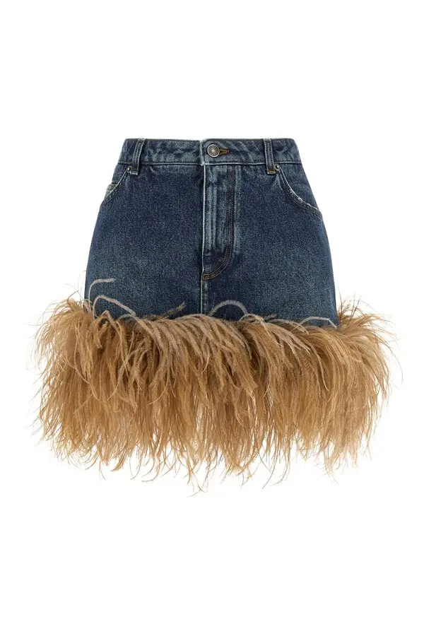 Dolce & Gabbana Feather Trim Denim Skirt