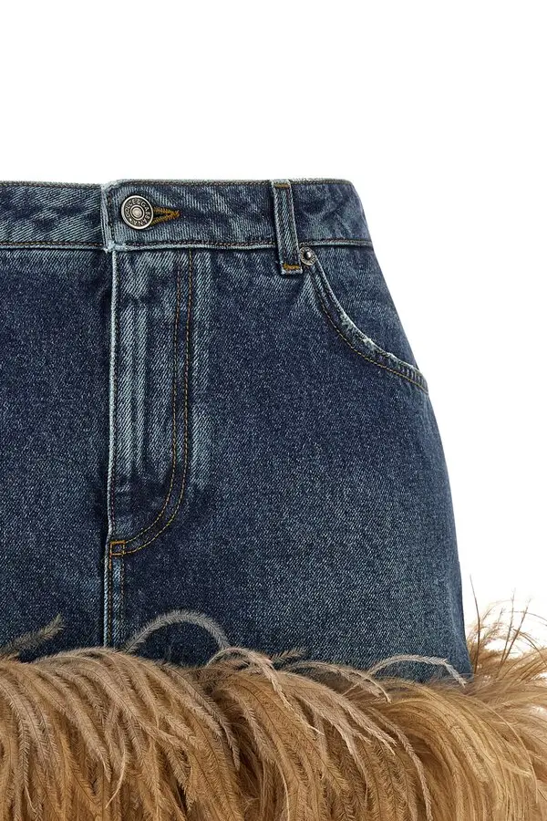 Dolce & Gabbana Feather Trim Denim Skirt
