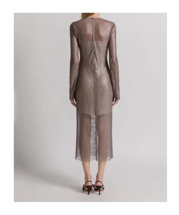 Alberta Ferretti Long Sleeve Mesh Dress - Gray
